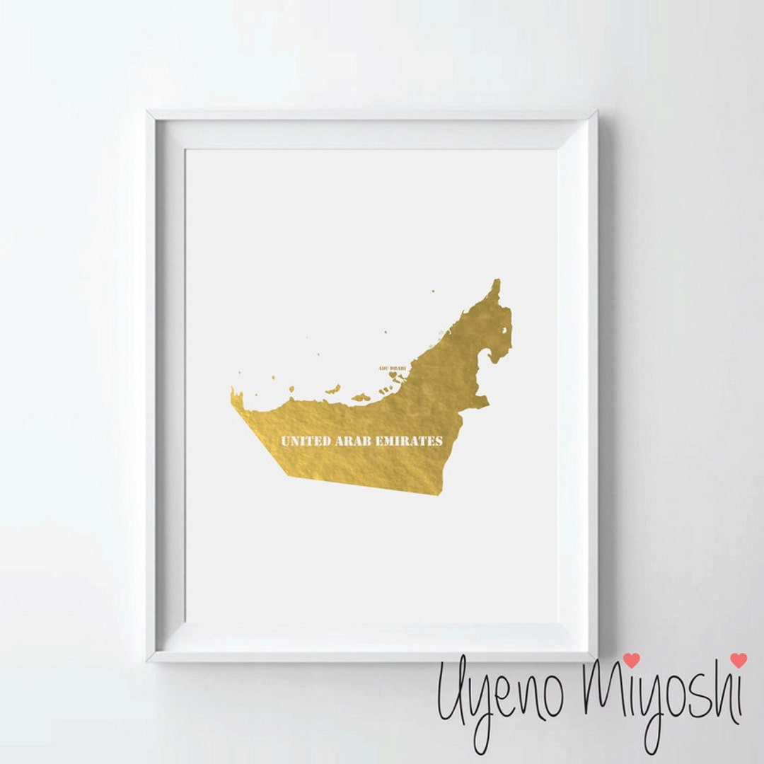 United Arab Emirates Map Gold Foil Print, Gold Print, Custom Print in ...