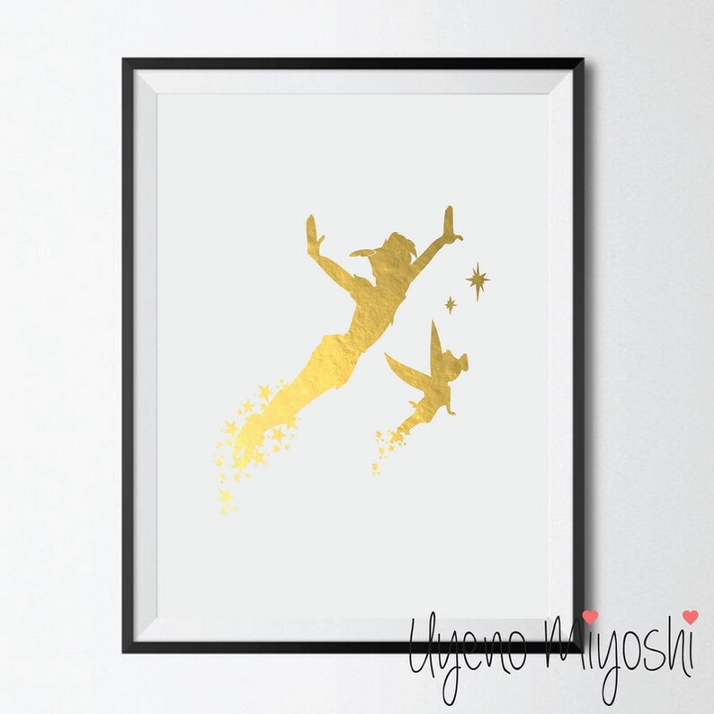 Peter Pan II Gold Foil Print, Gold Print, Cartoon Custom Print in Gold ...