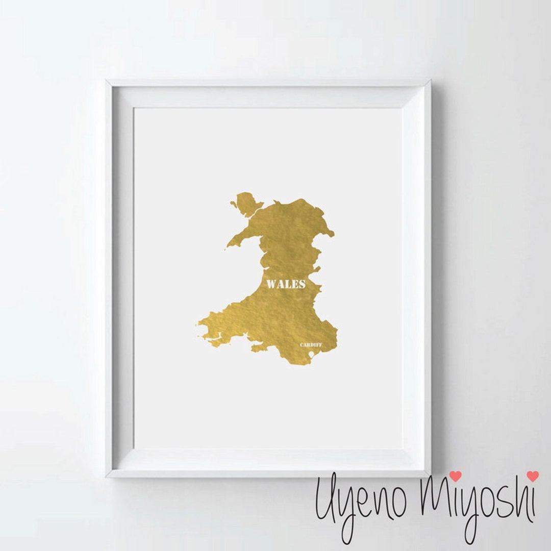 Wales Map Gold Foil Print, Gold Print, Wales Map Print, Illustration ...