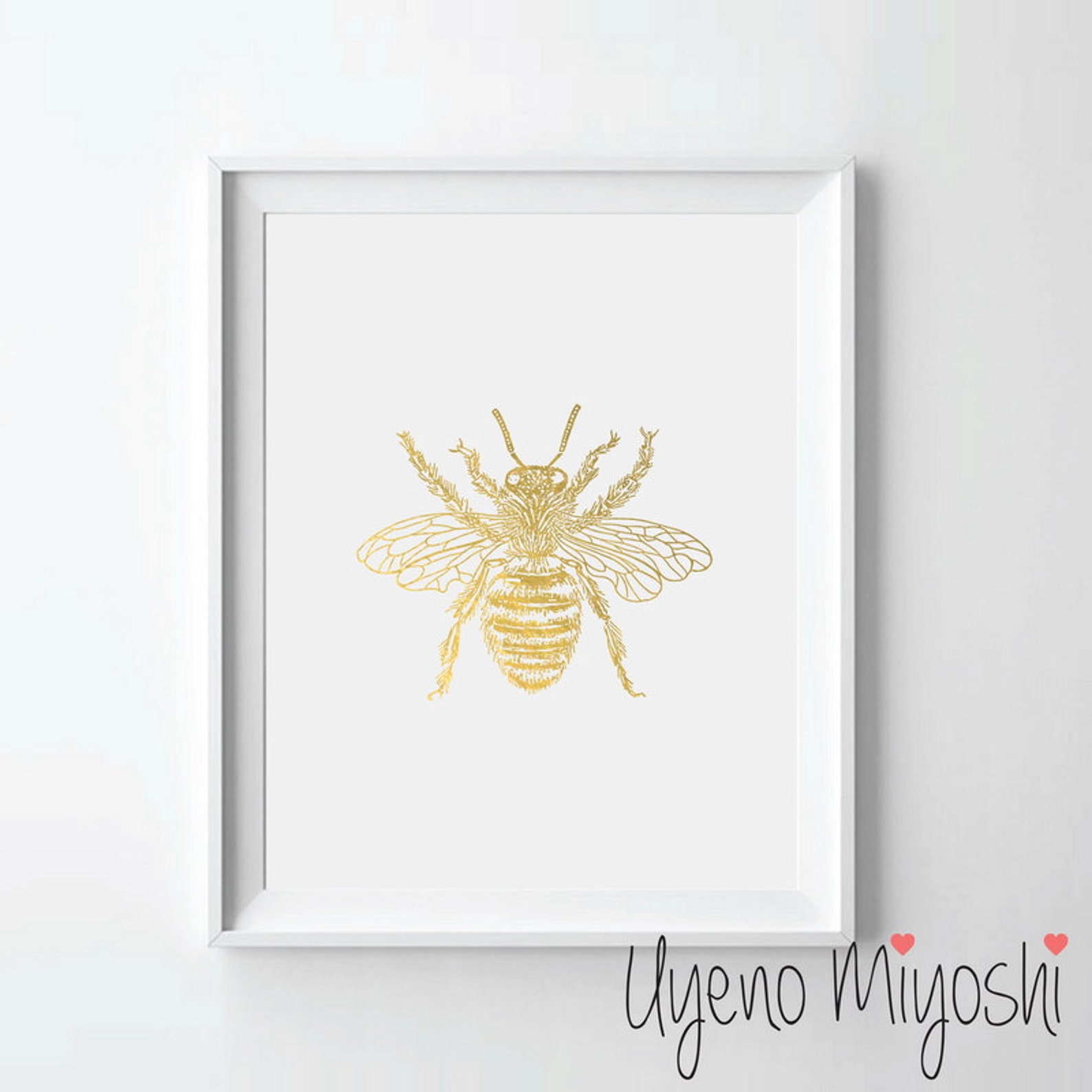 Bee Retro Gold Foil Print Gold Print Custom Print in Gold | Etsy
