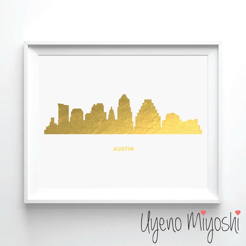 Austin Skyline Gold Foil Print, Gold Print, Map Custom Print in Gold ...
