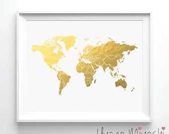 Gold Foil World Map - Etsy
