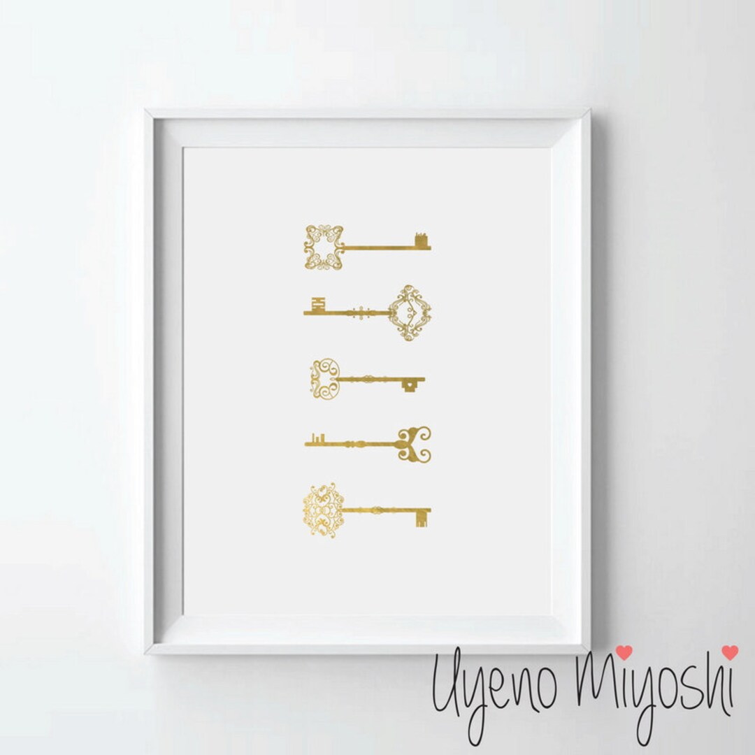 Vintage Key I Gold Foil Print, Gold Print, Custom Print in Gold ...