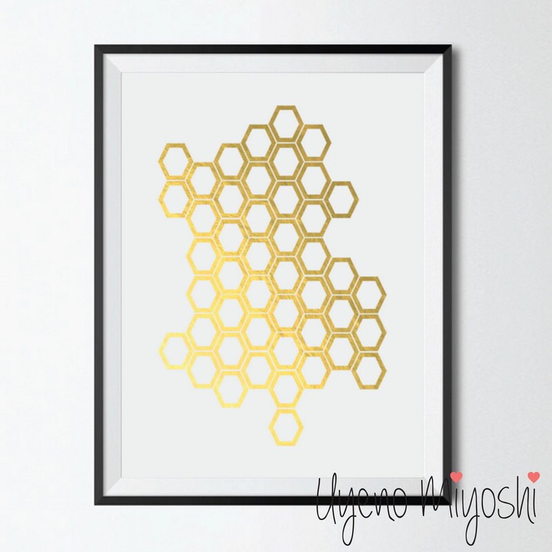 Honeycomb II Gold Foil Print, Gold Print, Custom Print in Gold ...