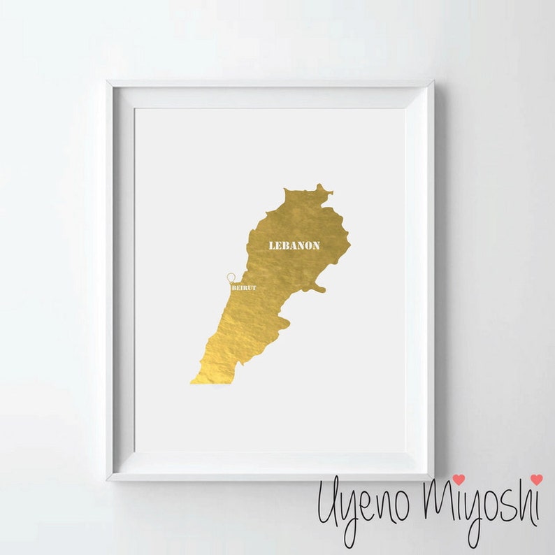Lebanon Map Gold Foil Print, Gold Print, Map Custom Print in Gold ...