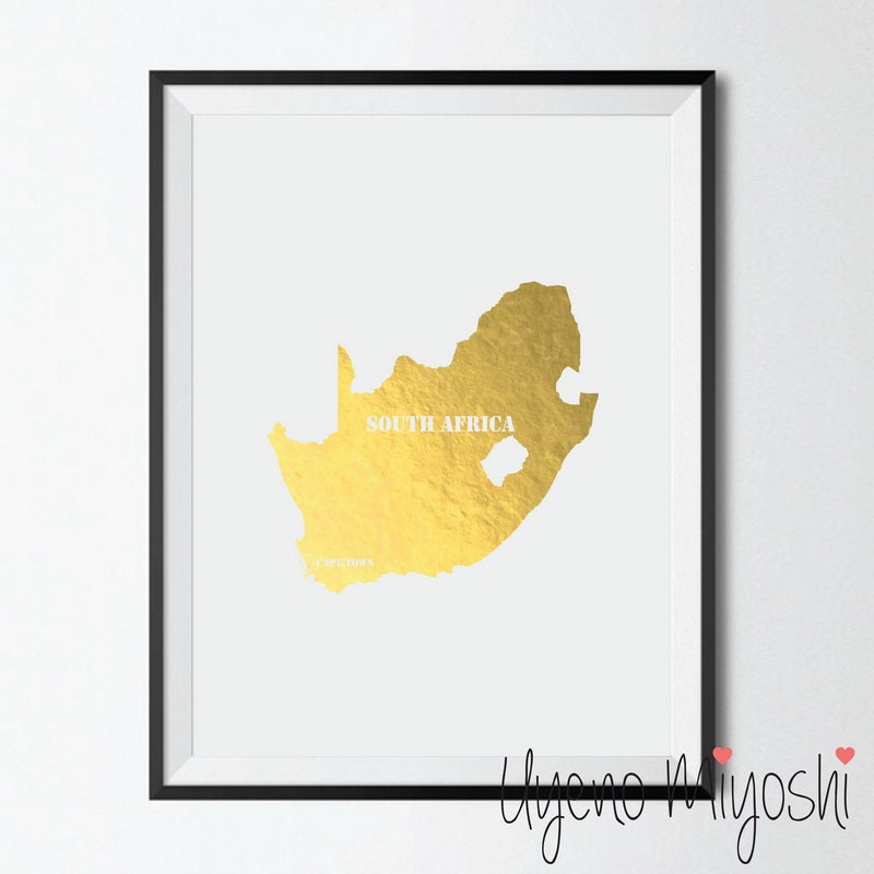 South Africa Map Gold Foil Print Gold Print South Africa Map - Etsy