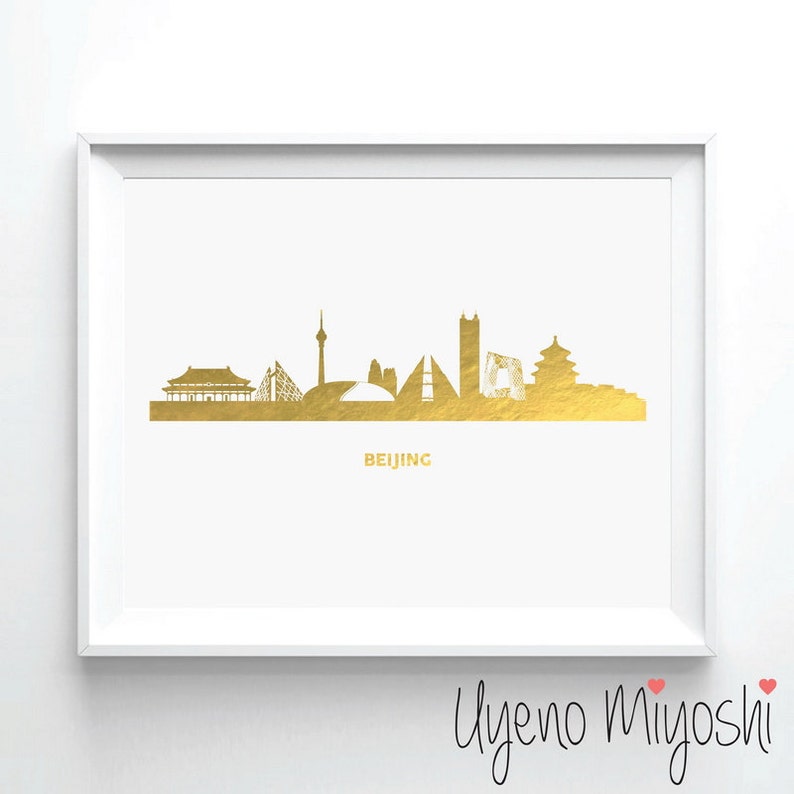Beijing Skyline Gold Foil Print, Gold Print, Map Custom Print in Gold ...