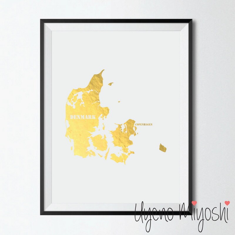 Denmark Map Gold Foil Print, Map Gold Print, Denmark City Map, City ...