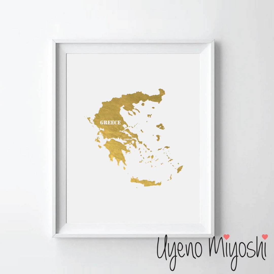 Greece Map Gold Foil Print, Gold Print, Greece Map Print in Gold ...