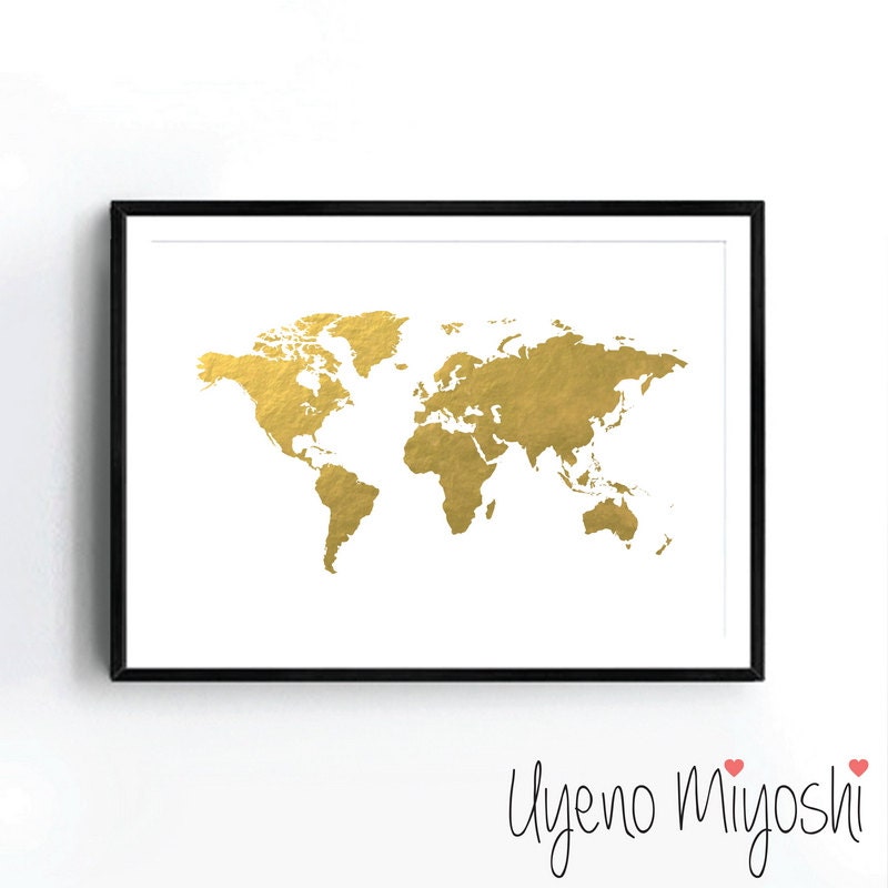 World Map I Gold Foil Print Gold Print Map Custom Print in - Etsy