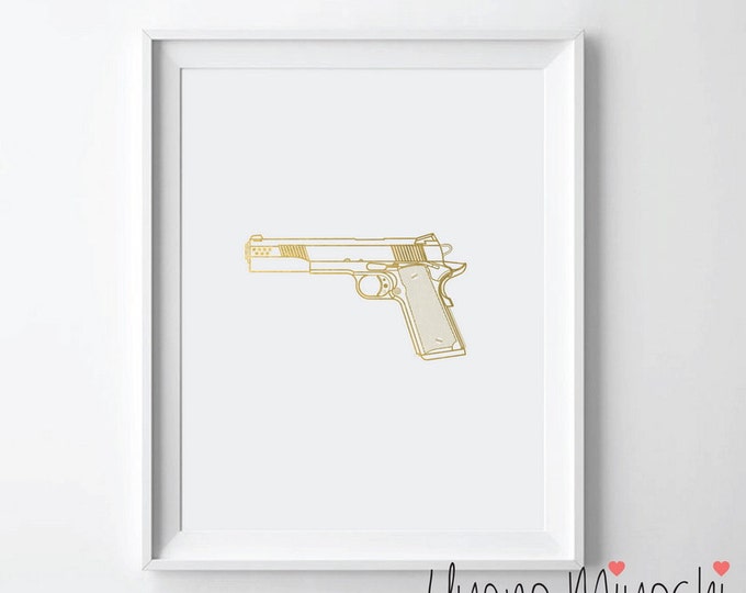 Gun Gold Foil Print, Gold Print, Custom Print in Gold, Illustration Art ...