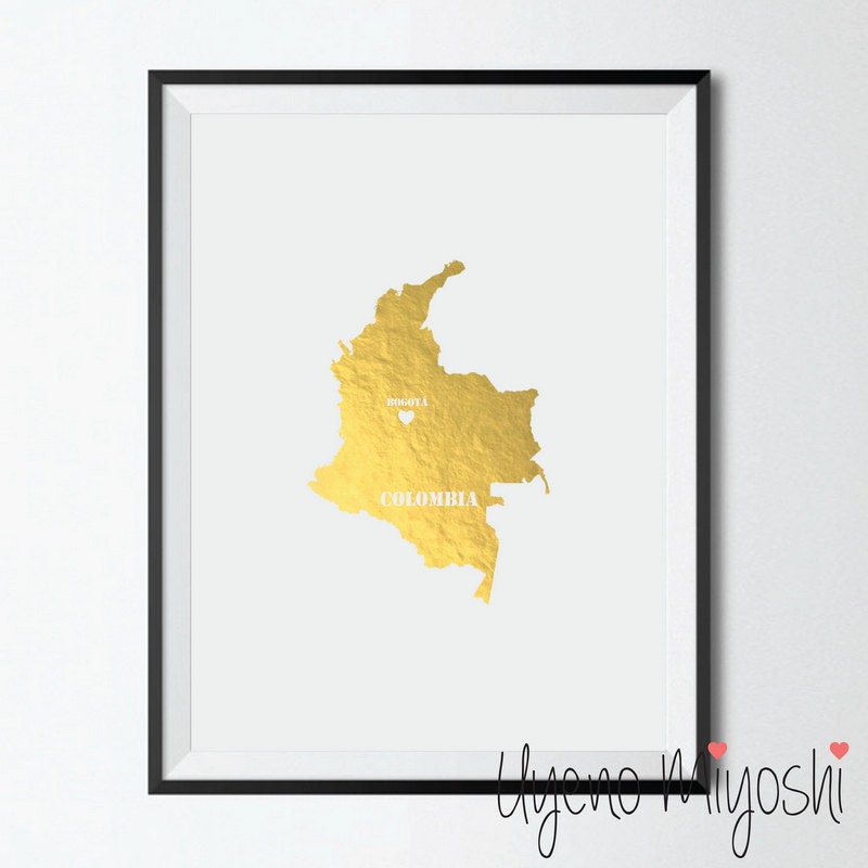 Colombia Map Gold Foil Print, Gold Print, Map Custom Print in Gold ...