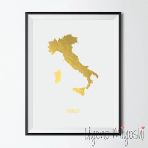 Italy Map Gold Foil Print, Gold Print, Map Custom Print in Gold ...