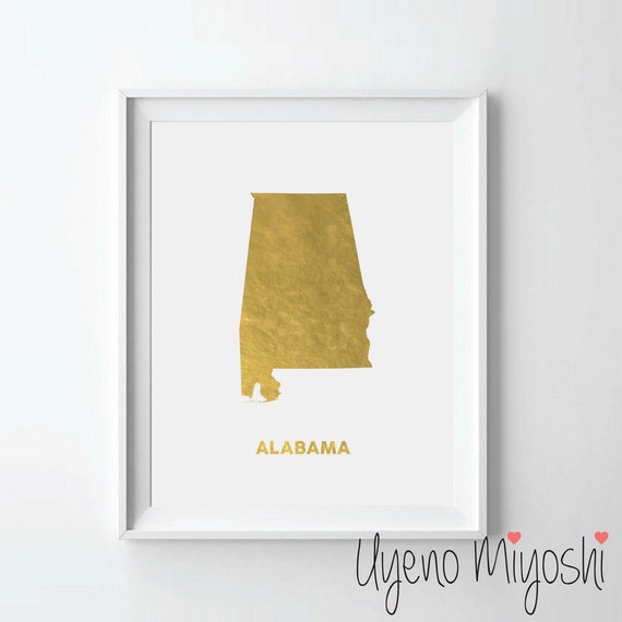 Alabama Map Gold Foil Print Gold Print Map Custom Print in | Etsy
