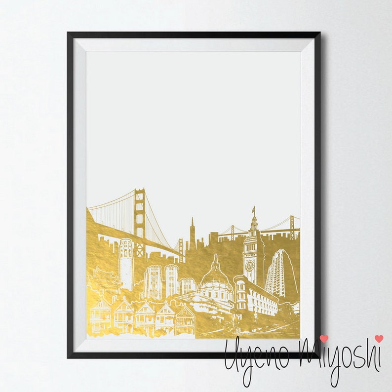 San Francisco City Sketch I Gold Foil Print, Gold Print, San Francisco ...