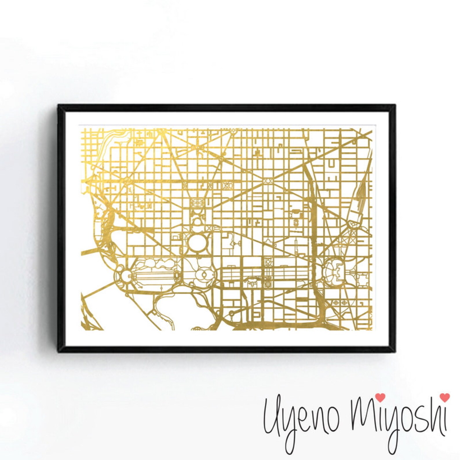 Washington DC Downtown Street Map Gold Foil Print, Gold Print, Map ...