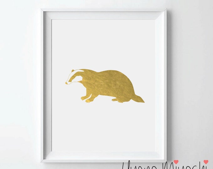 Badger Gold Foil Print, Gold Print, Animal Print in Gold, Illustration ...