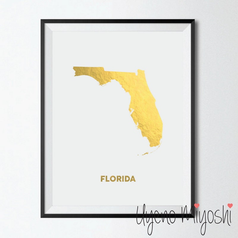 Florida Map Gold Foil Print Gold Print Map Custom Print in - Etsy