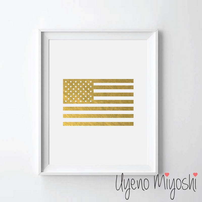 Flag of U.S.A. Gold Foil Print, USA Flag Gold Print, United States of ...