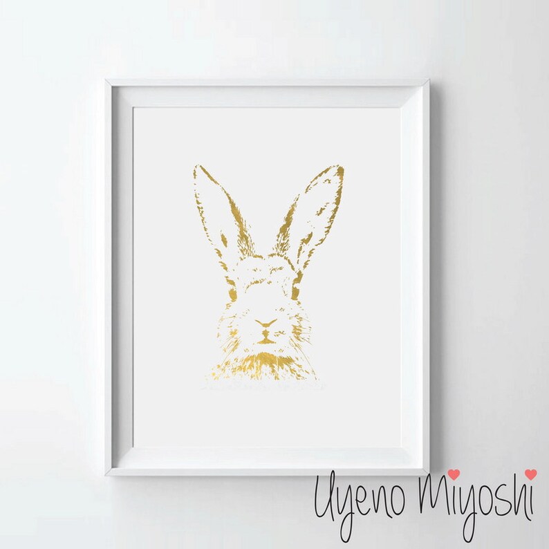Rabbit Hand Sketch VI Gold Foil Print Gold Print Rabbit Gold - Etsy