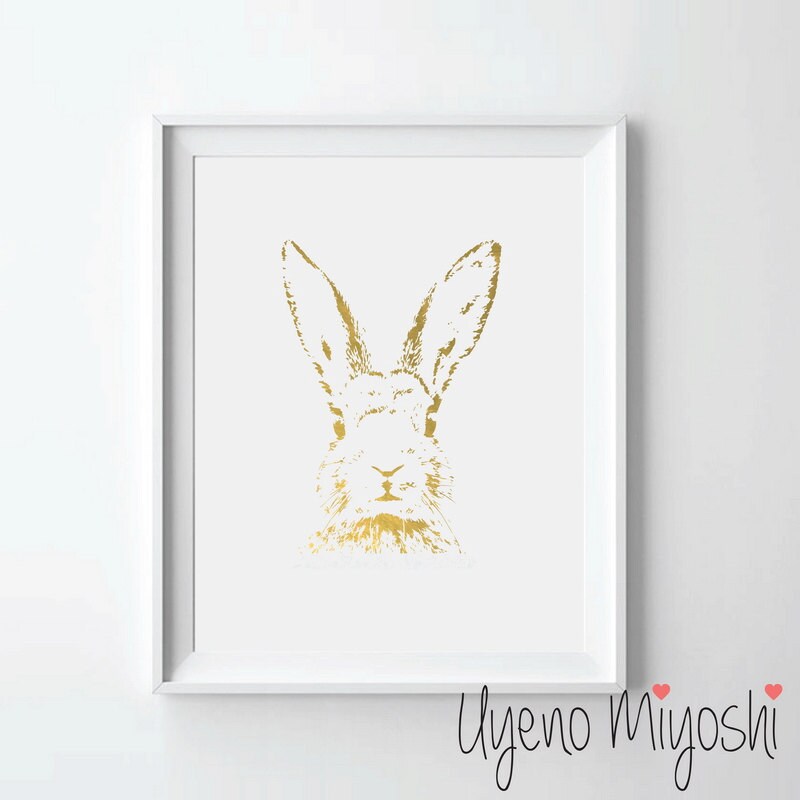 Rabbit Hand Sketch VI Gold Foil Print Gold Print Rabbit Gold - Etsy