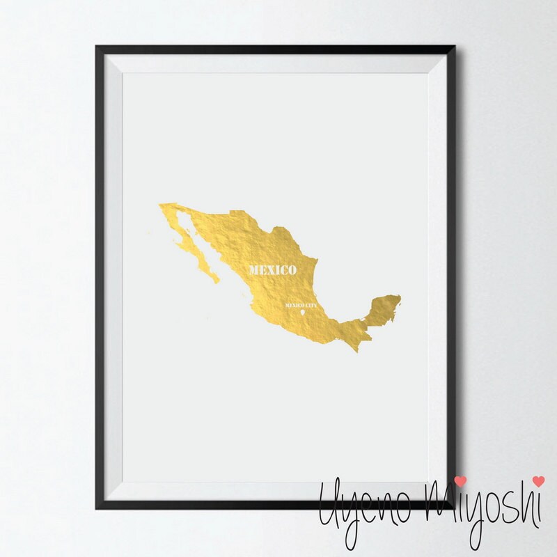 Mexico Map Gold Foil Print, Gold Print, Map Custom Print in Gold ...