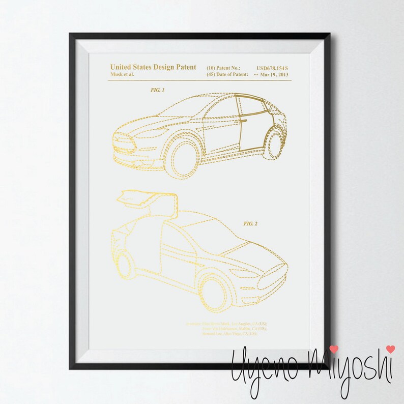 Tesla Model X Gold Foil Print Tesla Patent Print Car | Etsy