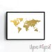 World Map II Gold Foil Print, Gold Print, Map Custom Print in Gold ...