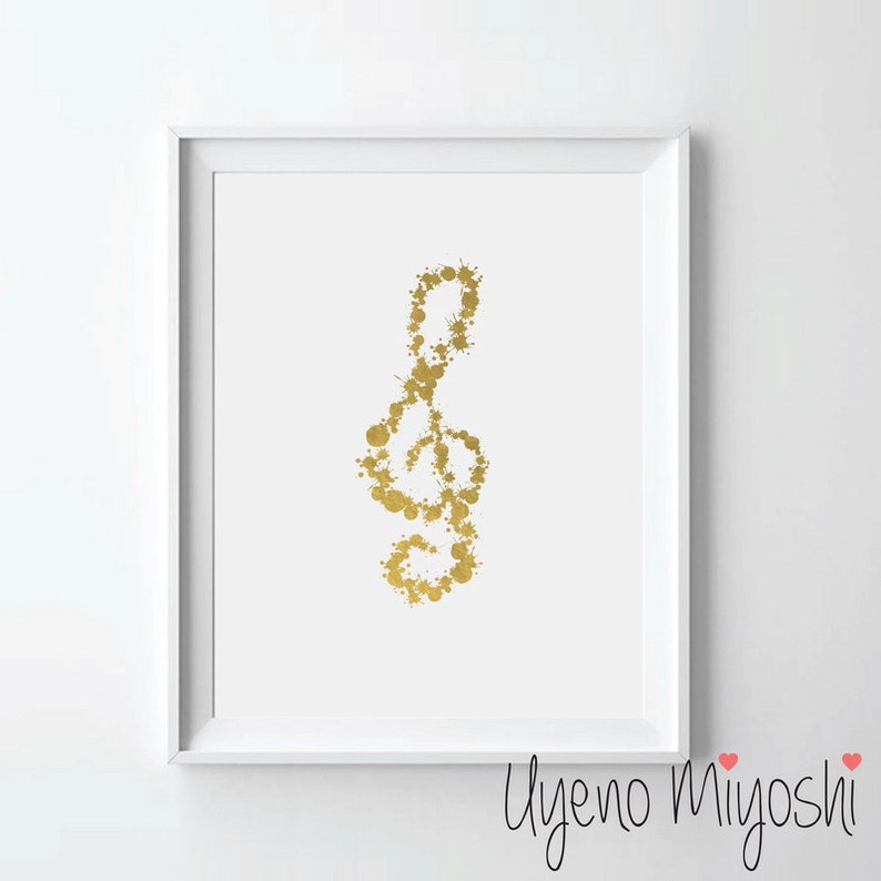 Music Note Ink Splash Gold Foil Print G Clef Gold Print - Etsy