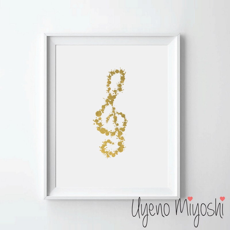Music Note Ink Splash Gold Foil Print G Clef Gold Print - Etsy
