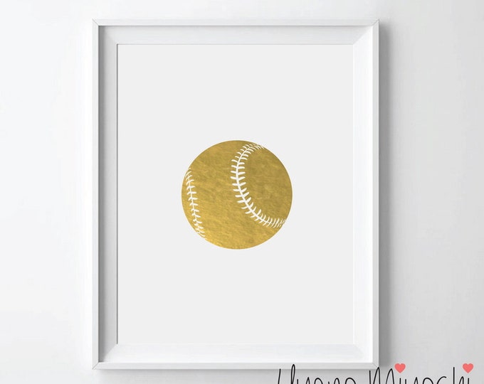 Baseball Gold Foil Print, Gold Print, Sports Ball in Gold, Illustration ...