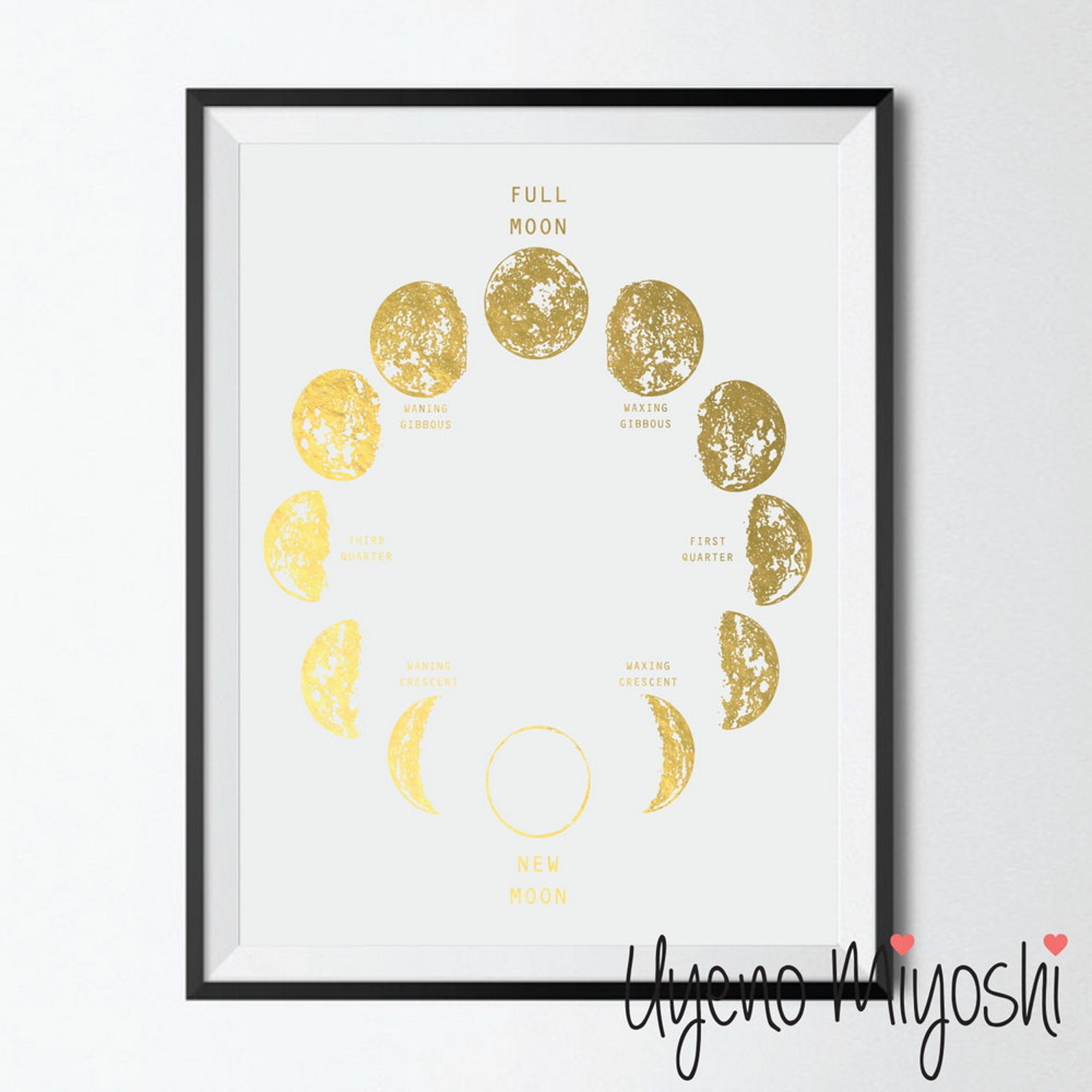 Moon Calendar Gold Foil Print, Moon Phases II Gold Print, Moon Phase ...