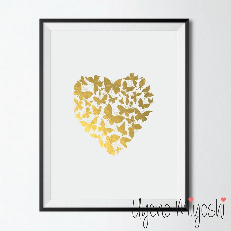 Butterfly Heart II Gold Foil Print, Gold Print, Custom Print in Gold ...