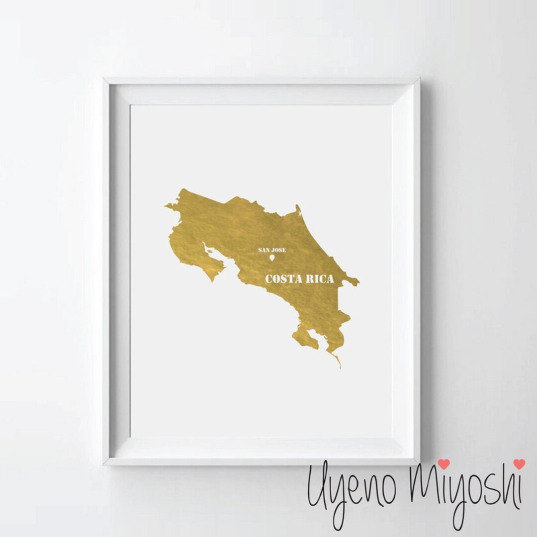 Costa Rica Map Gold Foil Print, Gold Print, Map Custom Print in Gold ...