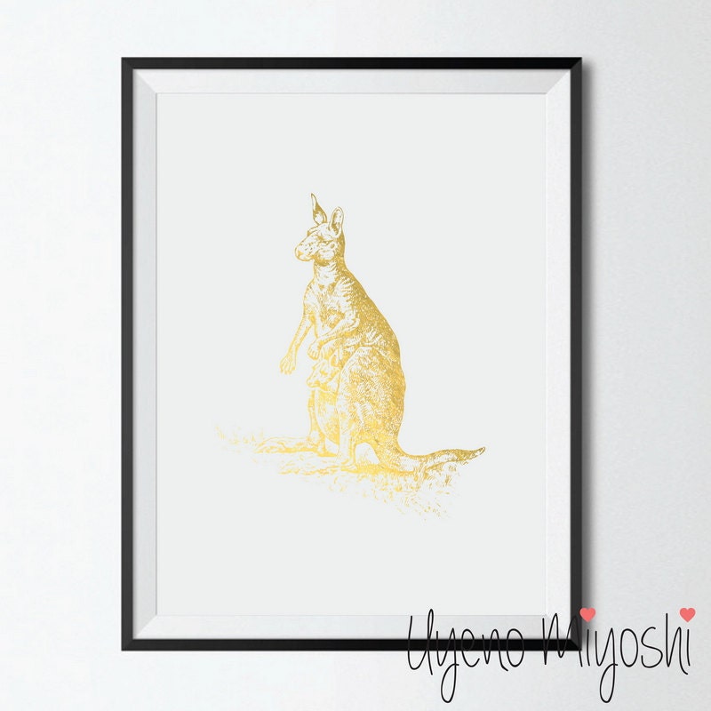 Australia Kangaroo Hand Sketch Gold Foil Print Gold Print - Etsy