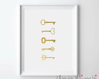 Vintage Key I Gold Foil Print Gold Print Custom Print in - Etsy