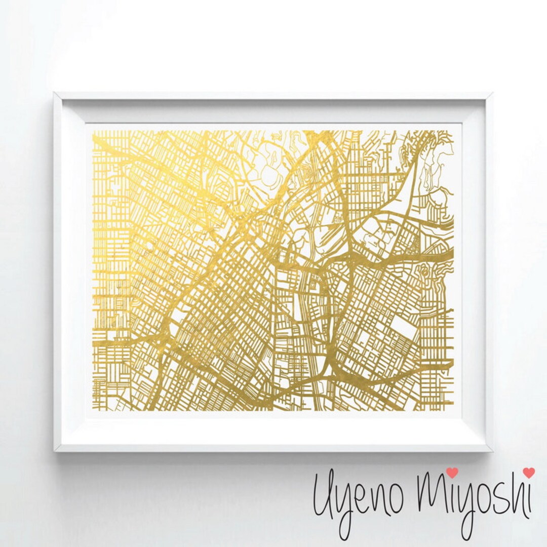 Los Angeles Downtown Street Map Gold Foil Print, Gold Print, DTLA Map ...