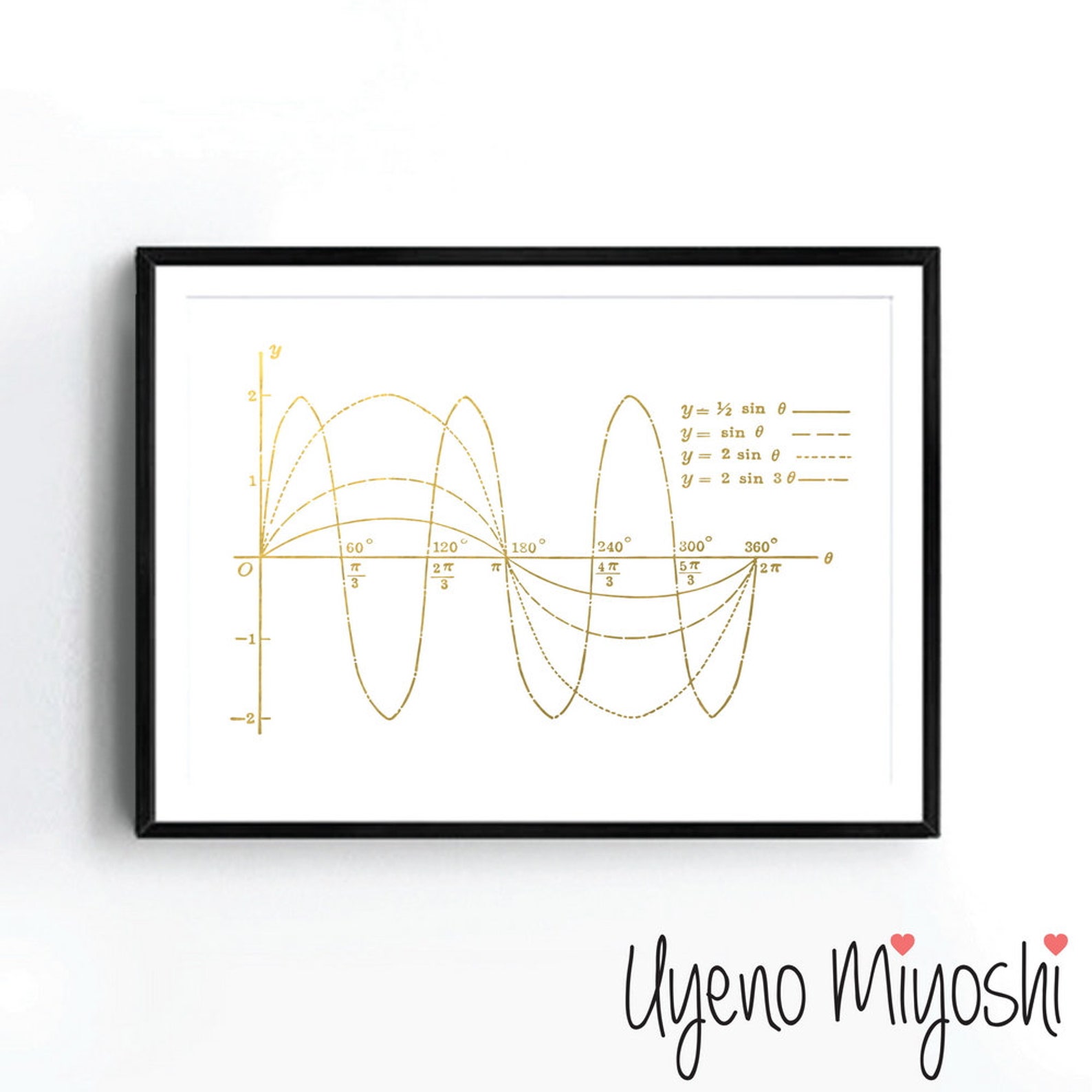 Sine Curve II Gold Foil Print, Gold Print, Sine Curve Gold Print, Art ...