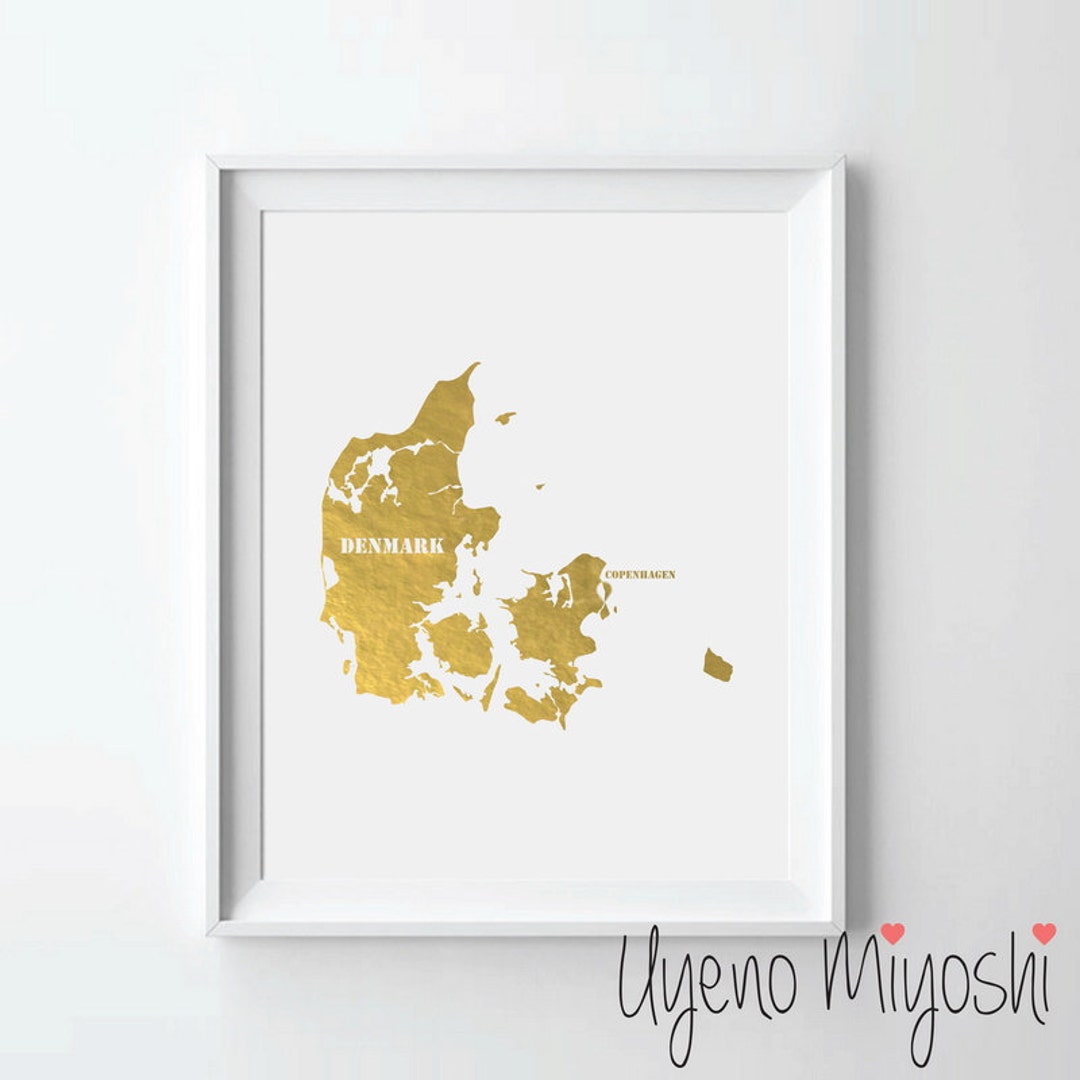 Denmark Map Gold Foil Print, Map Gold Print, Denmark City Map, City ...