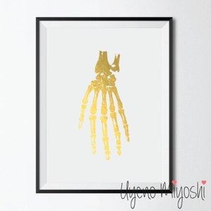 Human Hand Anatomy Gold Foil Print, Gold Print, Custom Print in Gold ...