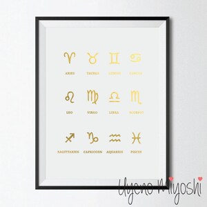 Astrological Symbols Gold Print, Zodiac Gold Foil Print, Illustration ...