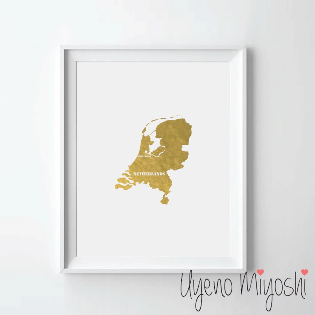 Netherlands Map Gold Foil Print, Gold Print, Dutch Custom Print in Gold ...