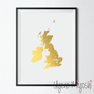 United Kingdom Map Gold Foil Print, Gold Print, Great Britain Map Print ...