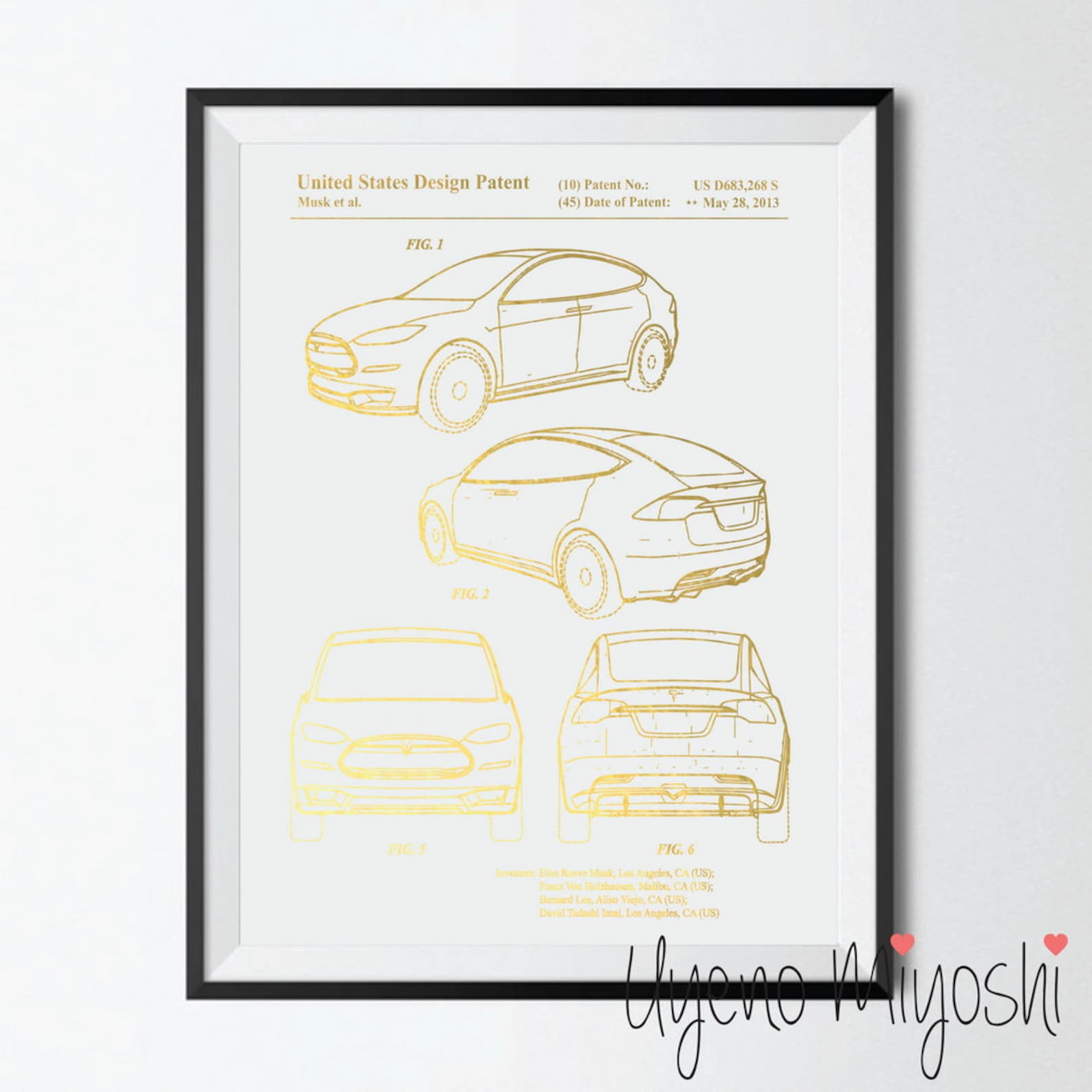 Tesla Model S Gold Foil Print Tesla Patent Print Car - Etsy