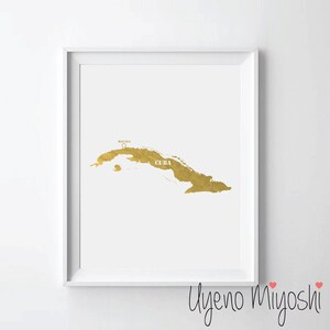 Cuba Map Gold Foil Print, Gold Print, Map Custom Print in Gold ...