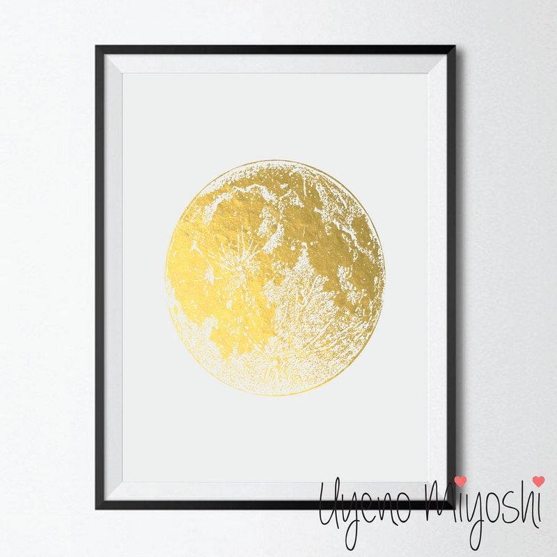 Moon Gold Foil Print, Moon Gold Print, Moon Print in Gold, Moon Surface ...