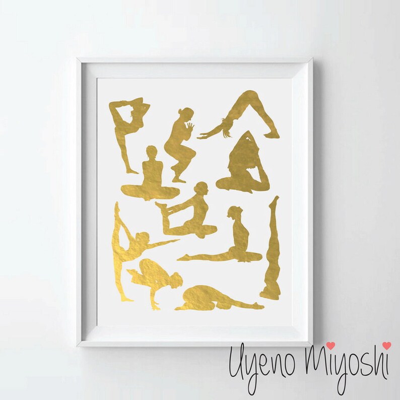 Yoga Post Gold Foil Print, Gold Print, Yoga Position Print in Gold ...