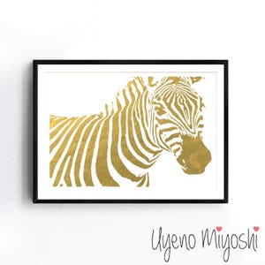 Zebra Portrait Gold Foil Print, Zebra Gold Print, Zebra Print in Gold ...
