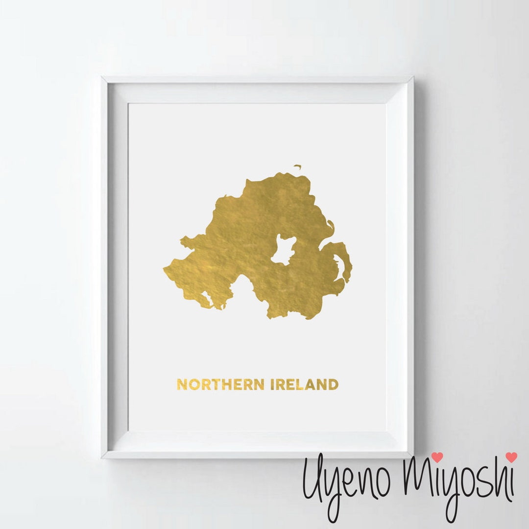 Northern Ireland Map Gold Foil Print, Gold Print, Northern Ireland Map ...