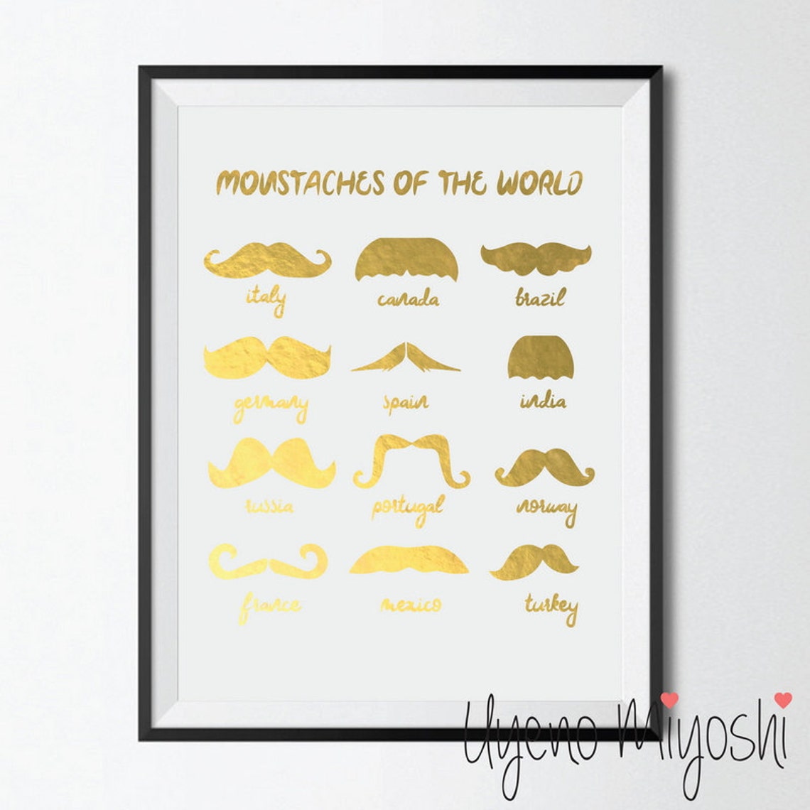 Mustache II Gold Foil Print, Mustache Gold Print, Mustaches of the ...